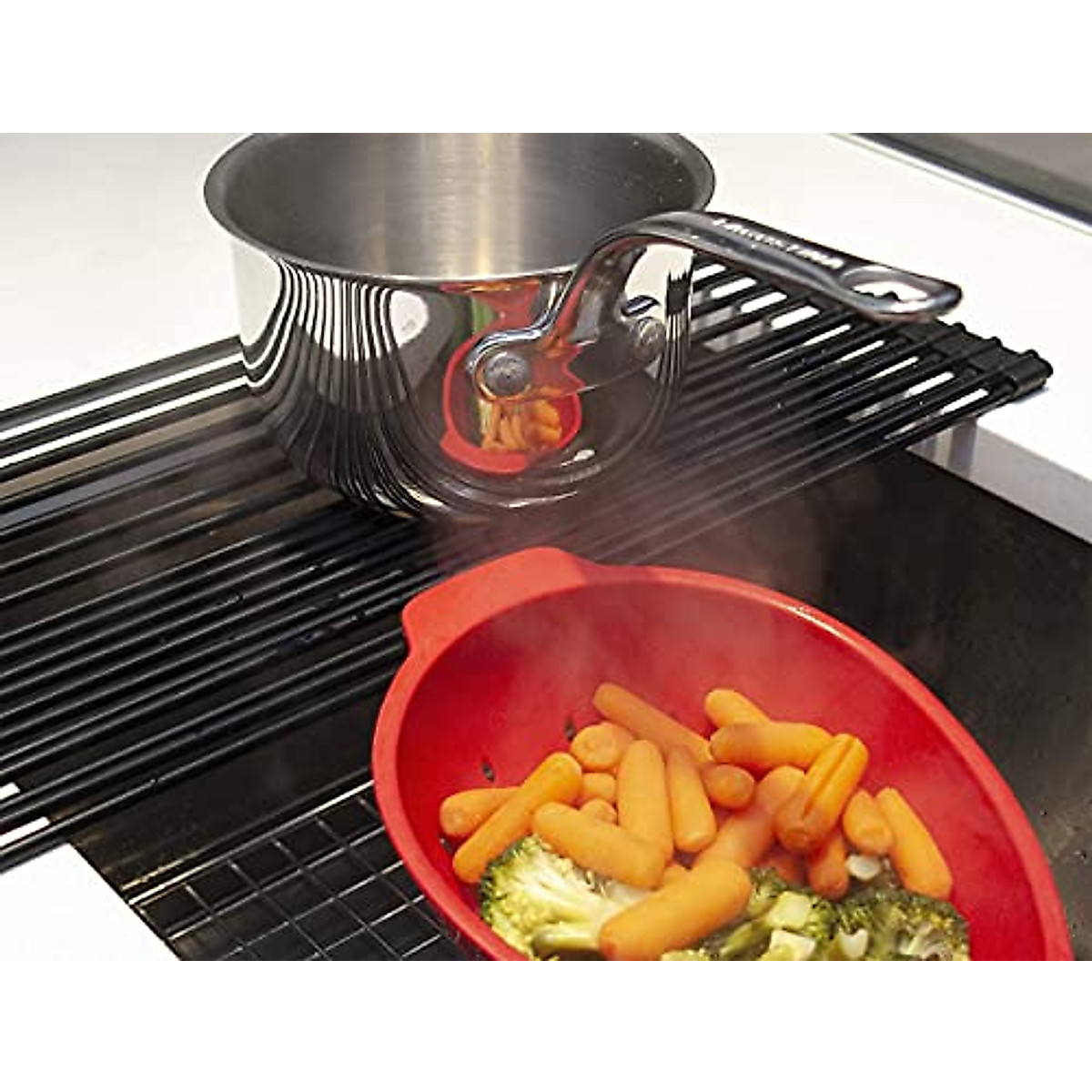 Generic Roll Up Drying Rack Black Multipurpose, 20.4x13.1 Inches, Silicone Coated Solid Stainless Rods, Dish Racks, Sink Cover for Counter Space, Small Kitchen, RV, and Apartment Must Haves