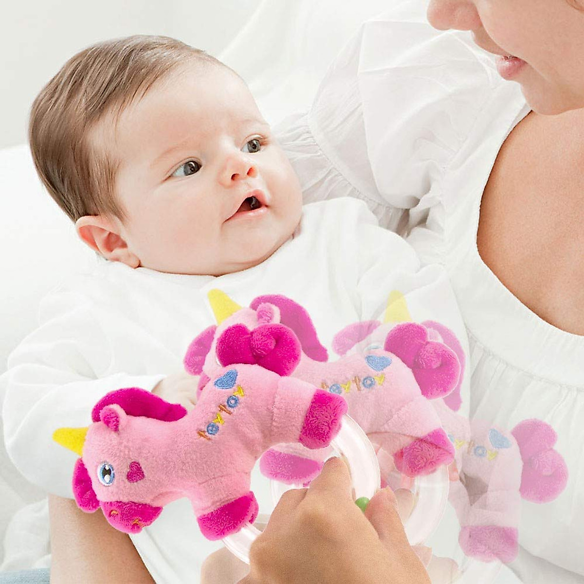 Twocow Baby Rattles 2-Piece Set of Soft Baby Pink Horse and Angel Pig Animal Toys, 0-3-6-9-12 Month-Old Baby, New boy and Girl Baby Bell Animals Plush Toys Gifts