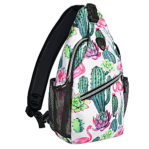 MOSISO Sling Backpack,Travel Hiking Daypack Pattern Rope Crossbody Shoulder Bag, Cactus