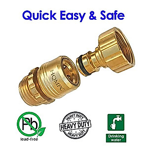 HQMPC Garden Hose Quick Connect No Pb Solid Brass Quick Connector Garden Hose Fitting Water Hose Connectors 3/4 inch GHT (2 Sets)