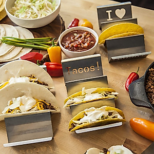KITCHENATICS Stainless Steel Taco Holder Taco Stand - Metal Taco Tray Holders For Serving Tacos, Taco Plates, Taco Shell Mold - Grill, Oven &amp; Dishwasher Safe Taco Holder Stand - Taco Holders Set of 4
