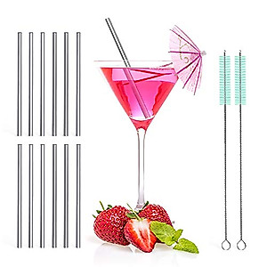 Teivio 12 Pack + Cleaning Brush, 5-inch Extra Short Reusable Stainless Steel Drink Straws for Cocktails, Small Glasses or Cups (Silver)