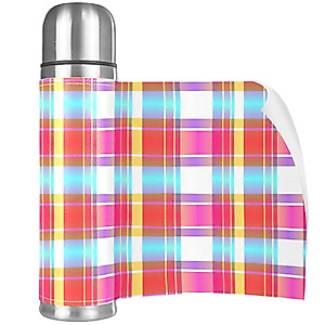 Stainless Steel Leather Vacuum Insulated Mug Cascading Plaid Thermos Water Bottle for Hot and Cold Drinks Kids Adults 16 Oz
