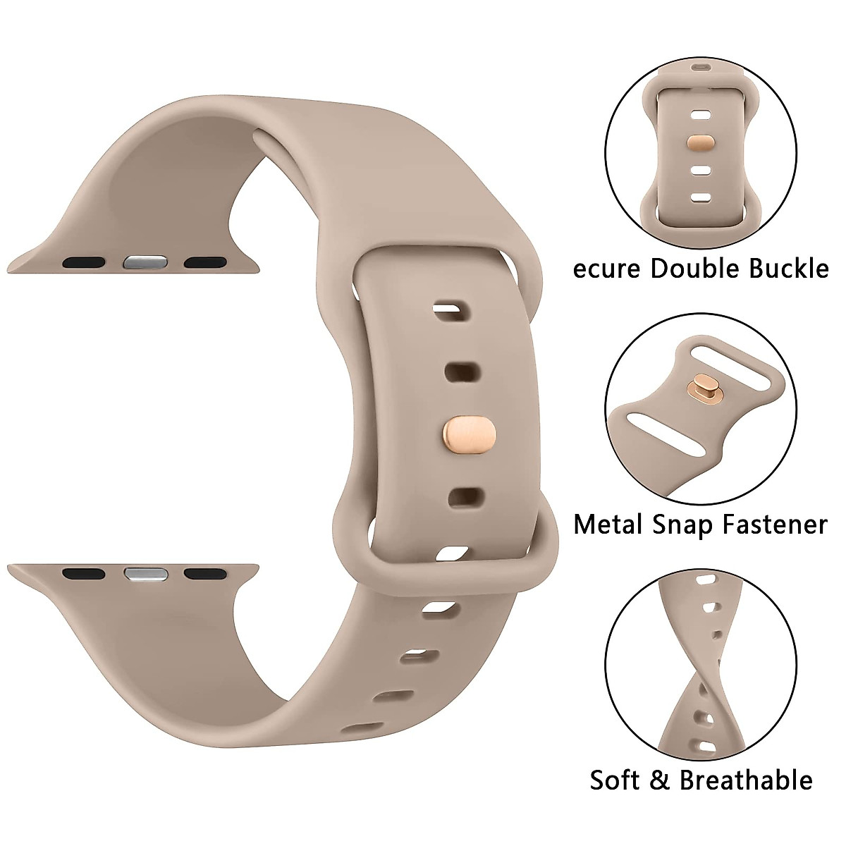 Sport Bands Compatible with Apple Watch Band 41mm 40mm 38mm, Silicone Waterproof Strap for Apple Watch SE2 SE Series 10 9 8 7 6 5 4 3 Women Men, Beige, 38/40/41/42mm(Series 10)