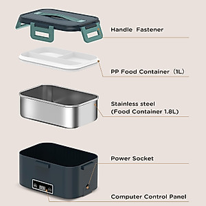 Electric Lunch Box Food Heater for Adults, 80W Heated Lunch Box with Digital Temperature Display,12V/24V/110V 1.8L Stainless Steel & 1L PP Fruit Container Portable Food Warmer LunchBox for Car/Work