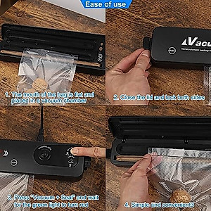 Automatic Vacuum Sealer for Food Meat Cooking Cold Storage Beef Fish Vegetables and Leftovers (Black, One Size)
