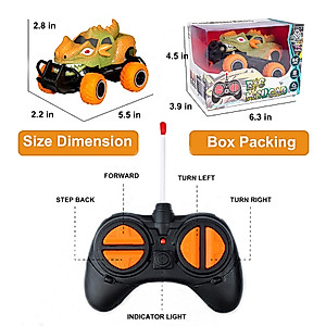 SKABENLAM Remote Control Car for Boys 3-5,Dinosaur Toy Cars for Kids 3-6,Toys for 3 4 5 6 Year Old Boys,Mini RC Race Car,Monster Trucks for Boys,Toddler Gifts for Boys Age 3 4 5 6 (Orange)