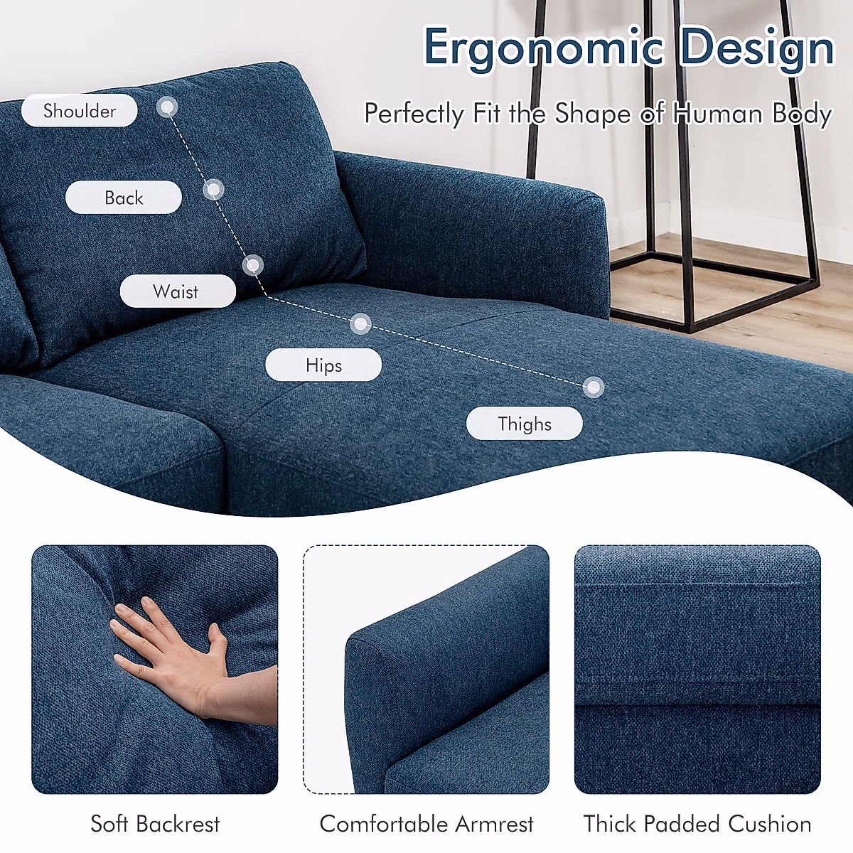 Giantex Sectional Sofa Couch Set, 3-Seat Sofa with Chaise Lounge, Modern L-Shaped Sofa Set for Living Room Apartment Office, Easy Assembly (Navy Blue)
