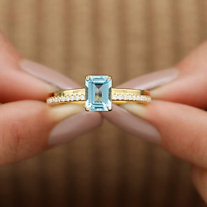 Rosec Jewels Natural Sky Blue Topaz Solitaire Engagement Ring with Diamond | 2.25 CT | AAA Quality, 14K Yellow Gold, Size:US 11.00