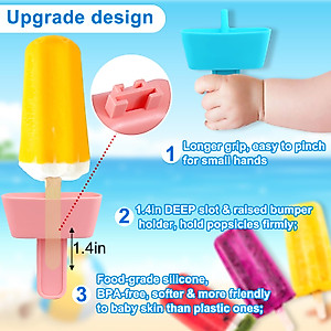 AIERSA 2PCS Silicone Popsicle Holders for Kids No Drip, Reusable Mess Free Ice Pop Stick Holder with Built in Straw for Sucking Up Melted Frozen Treats for Toddlers, Baby, Kids