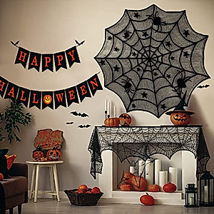 Pleaseedo Halloween Decorations Indoor Sets, Halloween Fireplace Mantel Scarf, Halloween Banner, Halloween Table Runner, Halloween Tablecloth Round Lace, Scary 3D Bat Halloween Decors