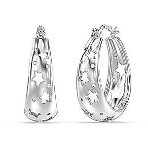 LeCalla Sterling Silver Filigree Hoops Earring | 925 Hoop Earrings for Women's | Small Oval Star Cut Chunky Filigree Earring Hoops for Women - 20mm