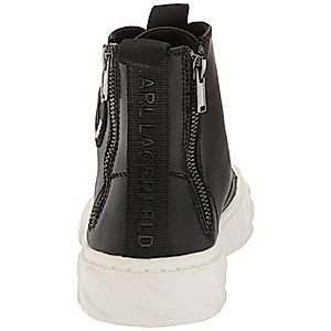 Karl Lagerfeld Paris Men's Recycled Leather Double Back Zip Hi Top Sneaker with Side Logo Patch, Black, 9.5