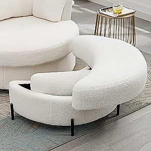 360° Swivel Accent Barrel Chair and Half Crescent Moon Storage Bench Large Ottoman with 4 Pillows,Upholstered Oversized Leisure Round Loveseat Recliner Sofa Chaise Lounge Circle Armchair for Club