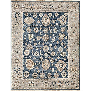 Hauteloom Atoc Wool Living Room, Bedroom Area Rug - Traditional - DarkBlue, Beige, LightGray - 8' x 10'