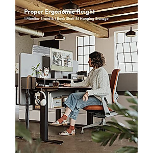 BANTI 55"x24" Standing Desk Adjustable Electric Height with Monitor Stand, Double Storage Shelves Stand Up Desk, Home Office Workstation Sit Stand up Desk (Rustic Brown)