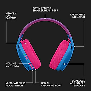 Logitech G435 LIGHTSPEED and Bluetooth Wireless Gaming Headset - Lightweight over-ear headphones, built-in mics, 18h battery, compatible with Dolby Atmos, PC, PS4, PS5, Nintendo Switch, Mobile - Blue
