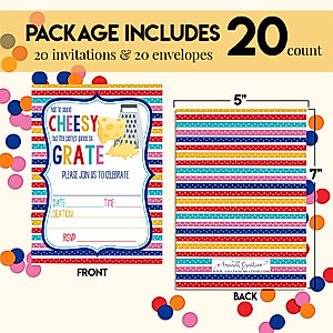 Cute & Silly Shredded Cheese Themed Birthday Party Invitations for Kids, 20 5x7 Fill In Cards with Twenty White Envelopes by AmandaCreation…
