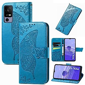 Ranyi for Lively Jitterbug Smart4 Case, Jitterbug Smart 4 Case, Butterfly Pattern Magnetic Wallet Case with Credit Card Holder Kickstand Flip Folio Leather Wallet Case for Jitterbug Smart4 -blue