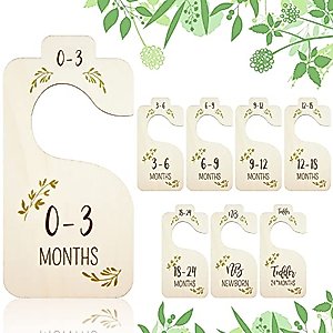 LEMEOSO Baby Closet Dividers, 8pcs Double-Sided Wooden Baby Closet Organizers from Newborn to 24 Months Adorable Nursery Decor Baby Clothes Size Hanger Dividers for Baby Girls Boys