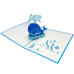 iGifts And Cards Unique Blue Whale Thank You 3D Pop Up Greeting Card - Large, Gratitude, Cute, Animal, Nautical, Ocean, Fun, Graduation, Friendship