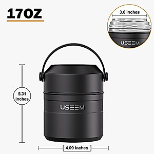 Lingtoolator unce Vacuum Insulated Food Jar, 316L Stainless Steel Leak Proof Soup Thermal, Cold Hot Food Container with Folding Spoon, Bowl Lid and Silicone Handle for Kids, Adu