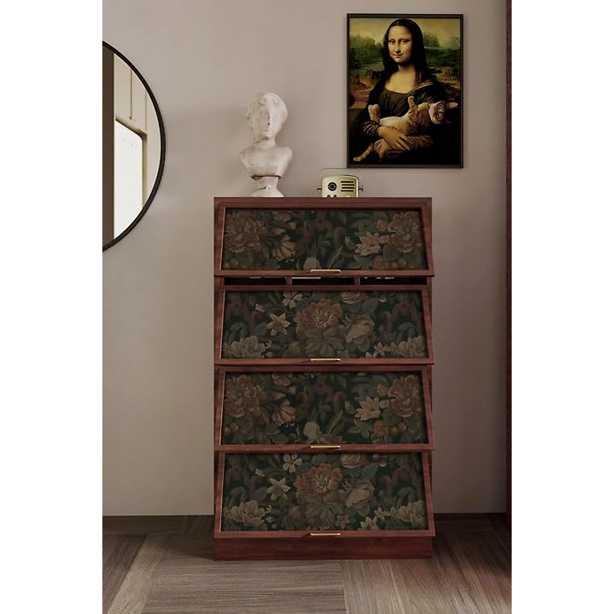 Dimoon 78.7"x16.1"Floral Peel and Stick Wallpaper Dark Green Vintage Flower Leaf Contact Paper Wallpaper for Bedroom Thicken Waterproof Self Adhesive Wall Paper Removable Shelf Liner Vinyl Roll