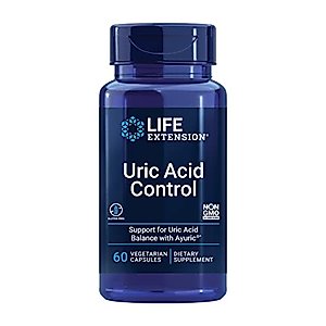 Life Extension Uric Acid Control - Ayuric Terminalia Bellerica Fruit Extract Supplement - Support Healthy Uric Acid Level - Non-GMO, Gluten Free - 60 Vegetarian Capsules