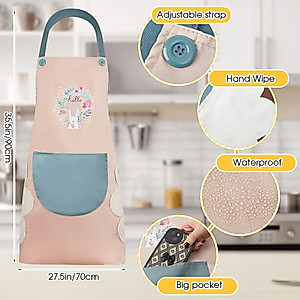 6 Pcs Kitchen Apron for Women with Pockets Cute Aprons with Hand Wipe Waterproof Cooking Aprons Adjustable Soft Apron with Big Pocket for Dishwashing, Cooking Baking