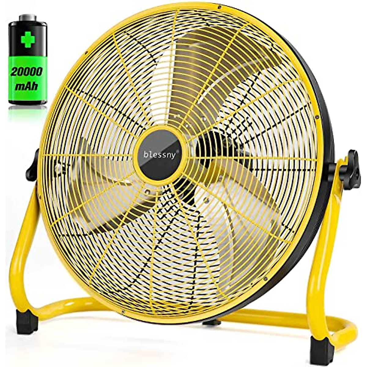 blessny 16'' Portable Rechargeable Floor Fan, 20000mAh Cordless Battery Operated Fan for Outdoor Camping BBQ Fishing, 2500CFM High Air-flow 40dB low Noise, 4-30 Hours Long Running Time