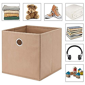 i BKGOO Foldable Storage Cube Drawer Bins Collapsible Fabric Storage Boxes with Round Metal Grommets for Organizing Shelf Nursery Home Closet 4Pack&6Pack 11x11x11 inch (6 Pack Beige, 11x11x11 inch)