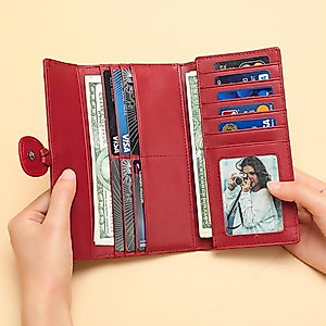 Aoyom Wallet Women Genuine Leather Billfolds for Ladies Card Wallets Slim Wallet for Women(red)