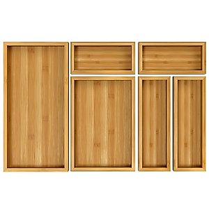 MaxGear Bamboo Kitchen Drawer Organizer, 18x15x2 Inches with 6 Adjustable Compartments, Utensils Cutlery and Flatware Storage for Silverware and Kitchen Accessories
