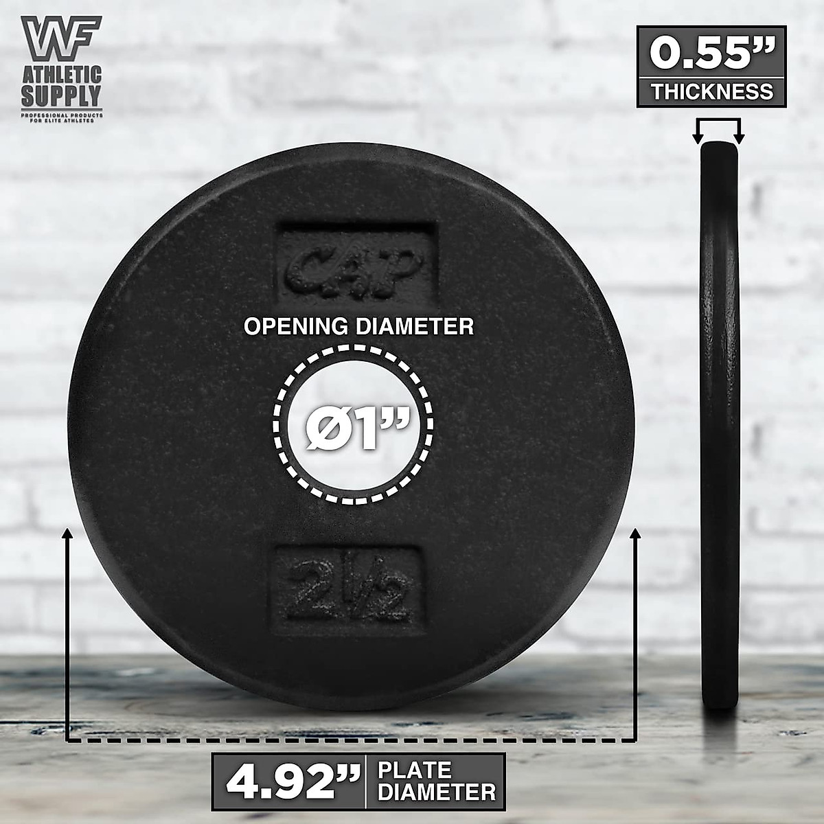 CAPHAUS Black Standard Solid Cast Iron Weight Plates 1-inch Center Hole for Standard Barbell & Dumbbell Handles Size available in 1.25/2.5/5/7.5/10/12.5/25 & 50 LB Multiple Options