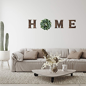 Yoleshy Wooden Home Sign with Artificial Eucalyptus Wreath for O, 9.8'' Home Letters With Wreath For Wall Hanging Decor, Rustic Wall Letters Decor For Living Room, Entry Way, Kitchen, Etc (Brown)