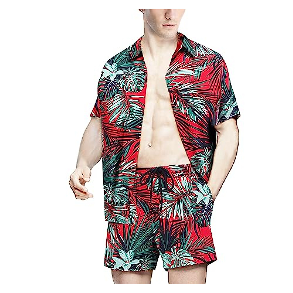 Yaopeing Men's Hawaiian Matching Set,2 Piece Summer Beach Casual Short Sleeve Shirts and Shorts