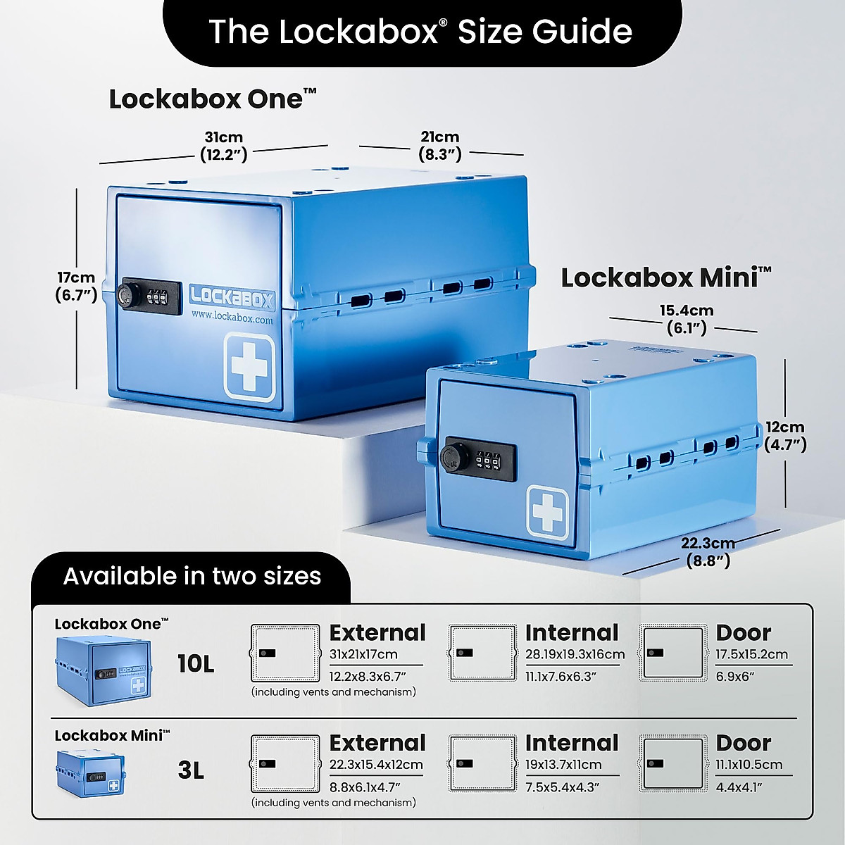 Lockabox One™ | Premium Medicine Lock Box | 10 Litre Medication Lock Box With Code For Medicines, Vitamins & Supplements | External Size 12 x 8 x 6.6 inches (Medi Blue)