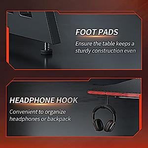 CubiCubi Gaming Desk 40 inch PC Computer Desk, Home Office Desk Gaming Table Z Shaped Gamer Workstation and Headphone Hook, Black