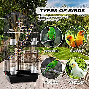 HCY, Bird Cage, Parrot Cage 39 inch Parakeet Cage Accessories with Bird Stand Medium Roof Top Large Flight cage for Small Cockatiel Canary Parakeet Conure Finches Budgie Lovebirds Pet Toy