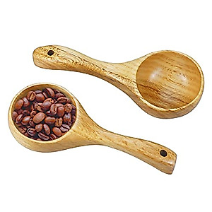 BILLIOTEAM 2 Pack Wooden Kitchen Scoop Ladle,Multipurpose Large Solid Wood Water Spoon Serving Soup Tablespoon for Cooking,Bath Salt,Canisters Flour
