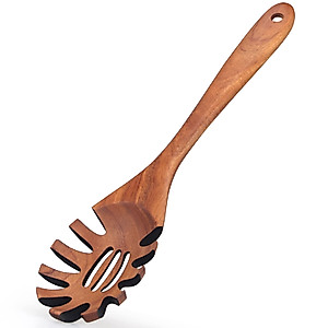 Best Wooden Pasta Spoon Spaghetti Fork 12.5 Inch Long Hand Pasta Serving Utensils Acacia Wood Spaghetti Server Spoon Pasta Forks Spaghetti Ladle Pasta Spatula Tool Noodle Spoon