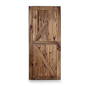 BELLEZE 36 Inch DIY Sliding Interior Barn Door, Modern Rustic Custom Farmhouse Unfinished Pine Wood for Kitchen Pantry Bedroom Living Room Closet - Brown