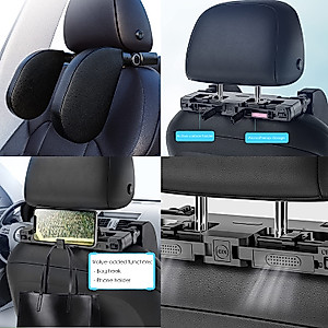 JOYBOOM Car headrest Pillow 2021 New Version,Upgraded with Hook,Road pal Detachable for Child in Long Trip,Head Neck Support Adjustable,Memory Foam U Shape Sleep Travel Protection, Leather Black