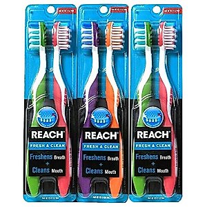 Reach Fresh and Clean Medium Head Toothbrushes, 2 Count (Pack of 3)