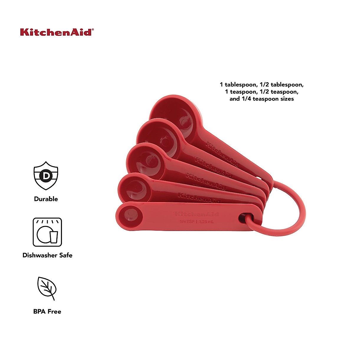 KitchenAid Universal Measuring Spoon Set, 5-Piece, Red