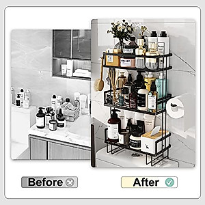 Fokyfok Over Toilet Bathroom Organizer,Over The Toilet Storage Shelf, Toilet Shelf with Toilet Paper Holder,Bathroom Shelf Over Toilet,3 Tier Toilet Storage Rack Black Metal (Black)