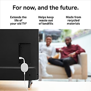 Chromecast with Google TV (4K)- Streaming Stick Entertainment with Voice Search - Watch Movies, Shows, and Live TV in 4K HDR - Snow