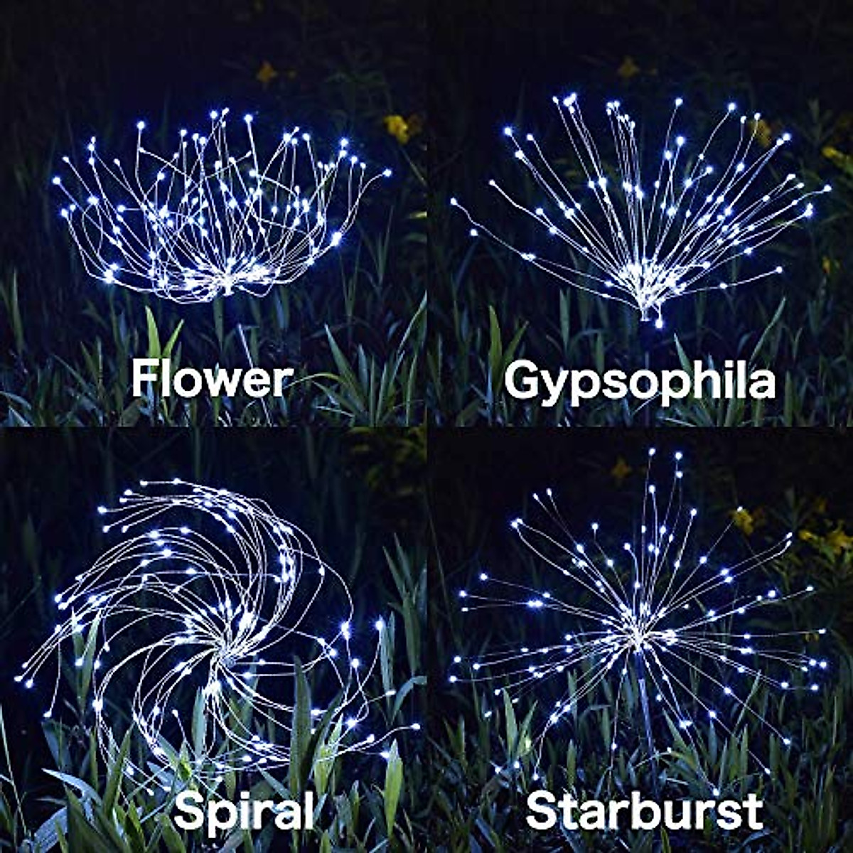 Ooklee 2 Pack Solar Firework Lights 150 LED 8 Modes Outdoor Solar Garden Decorative Lights, Copper Wires String Landscape Stake Light for Walkway Patio Lawn Backyard Christmas Decor (Cool White)