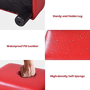 Julimoon Footrest Ottoman, Small PU Leather Stool w/Non-Skid Wood Legs, Modern Rectangular Footstool w/Padded Seat for Outdoor, Office, Living Room (Red)