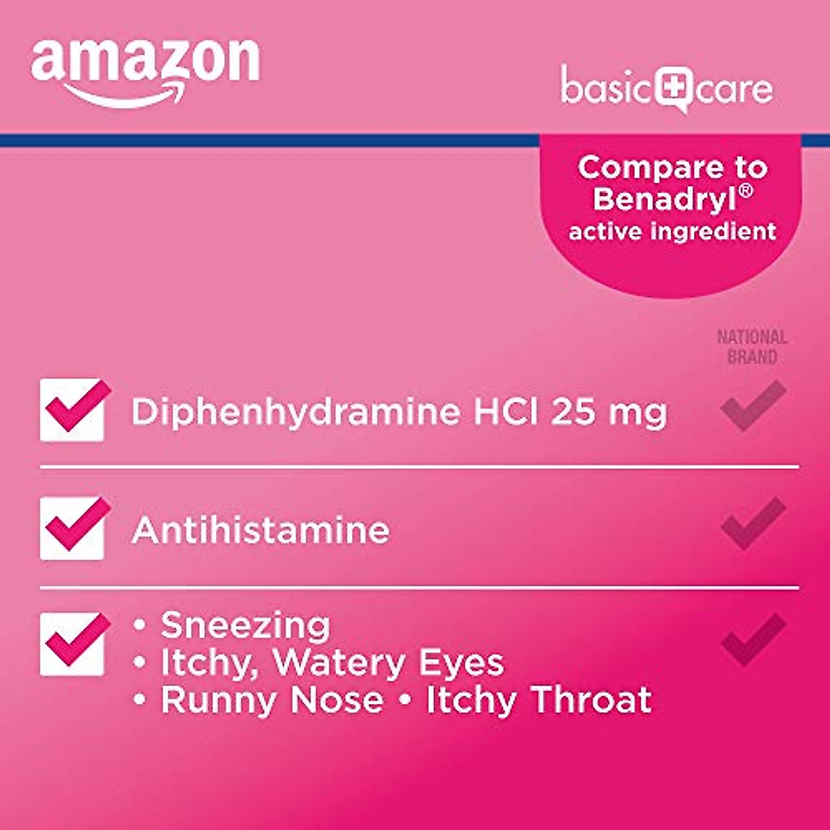 Amazon Basic Care Allergy Relief Diphenhydramine HCl 25 mg, Antihistamine Tablets for Symptoms Due to Hay Fever and Upper Respiratory Allergies, 400 Count